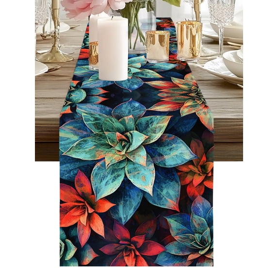 Burlap Table Runner 90 Inches Long, Watercolor Vintage Succulent Plants ...