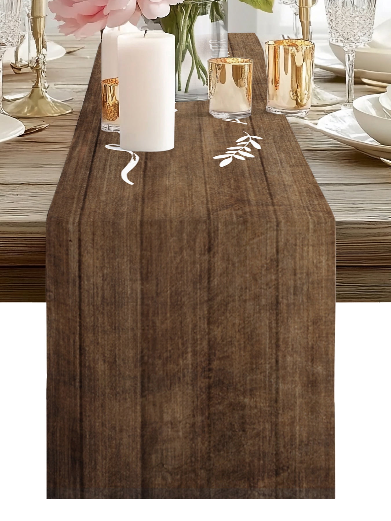 Burlap Table Runner 90 Inches Long, White Healing Texts on Wooden Grain ...