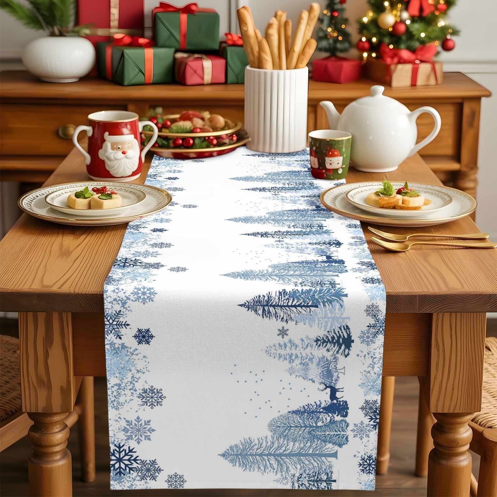 Burlap Table Runner 90 Inches Long,Winter Theme Forest Joggs Non-Slip ...