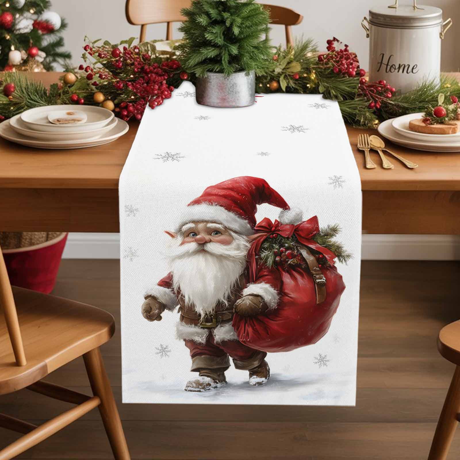 Burlap Table Runner 90 Inches Long,Xmas Santa Claus Christmas Present ...