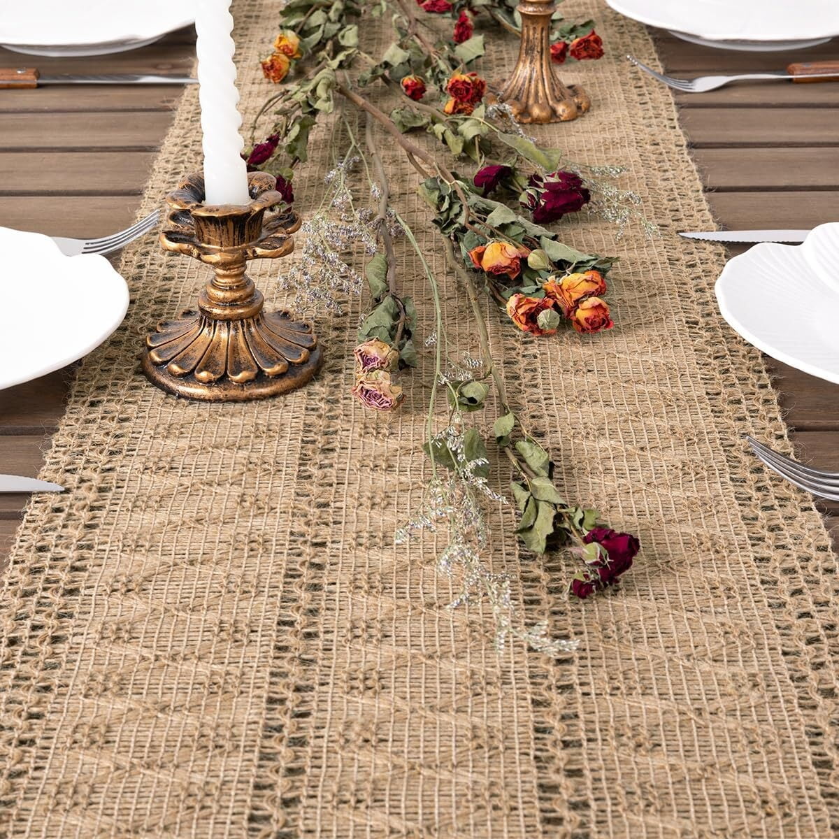 Burlap Table Runner Boho Rustic Macrame Spring Easter Jute Vintage ...