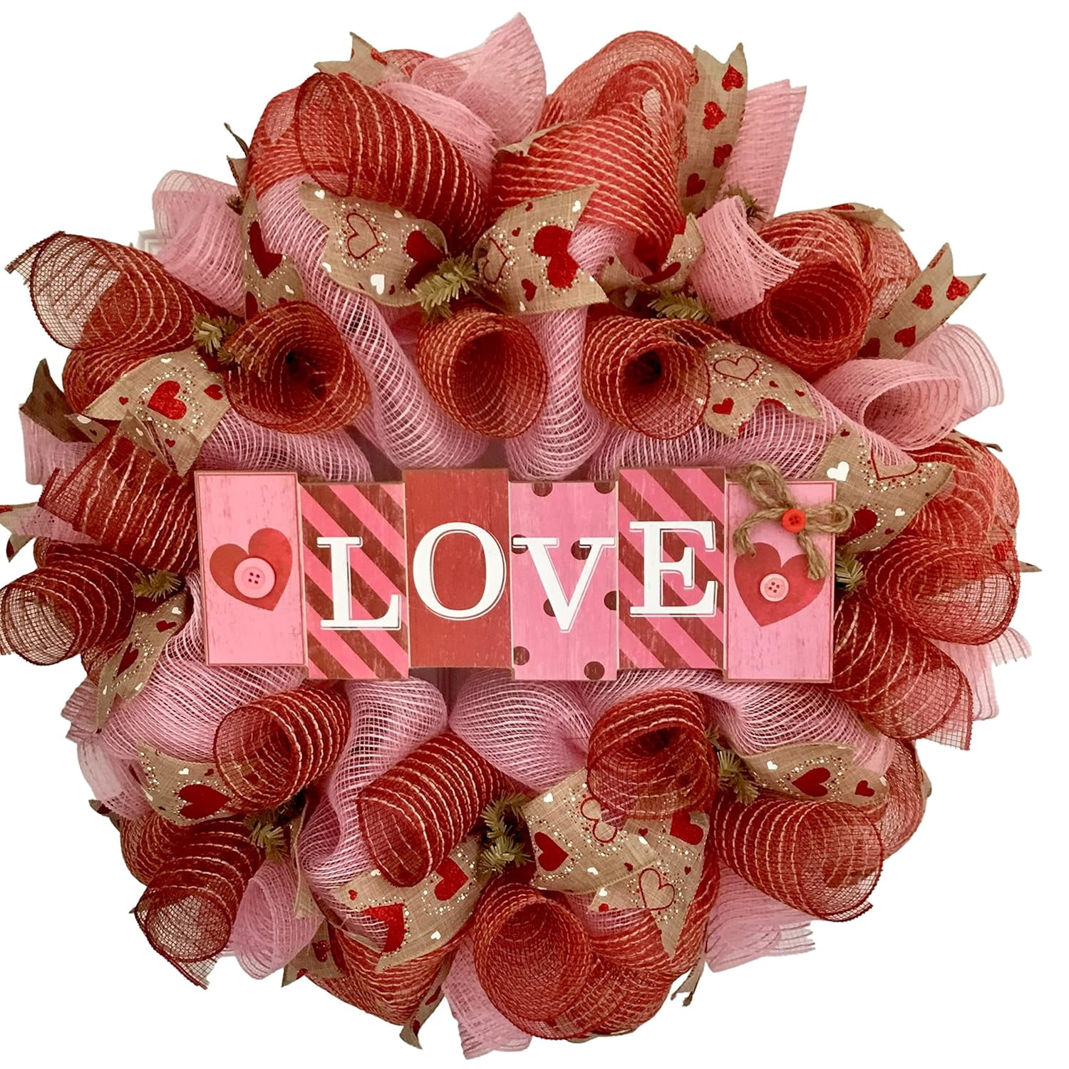 Burlap Valentines Day Wreath With Love Block Letters Handmade Deco Mesh ...