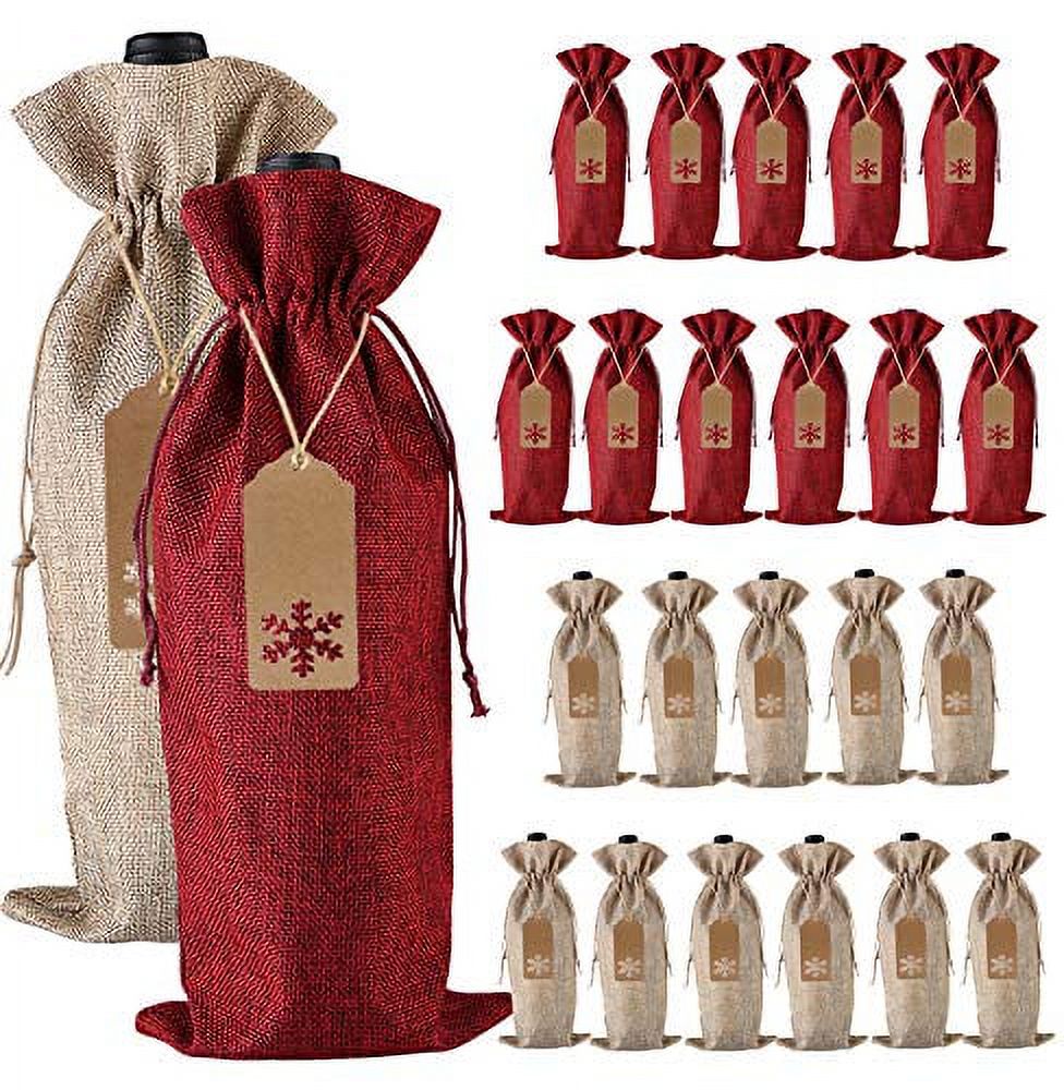 Burlap Wine Gift Bags, 24 Pcs Jute Drawstring Wine Bottle Covers with ...