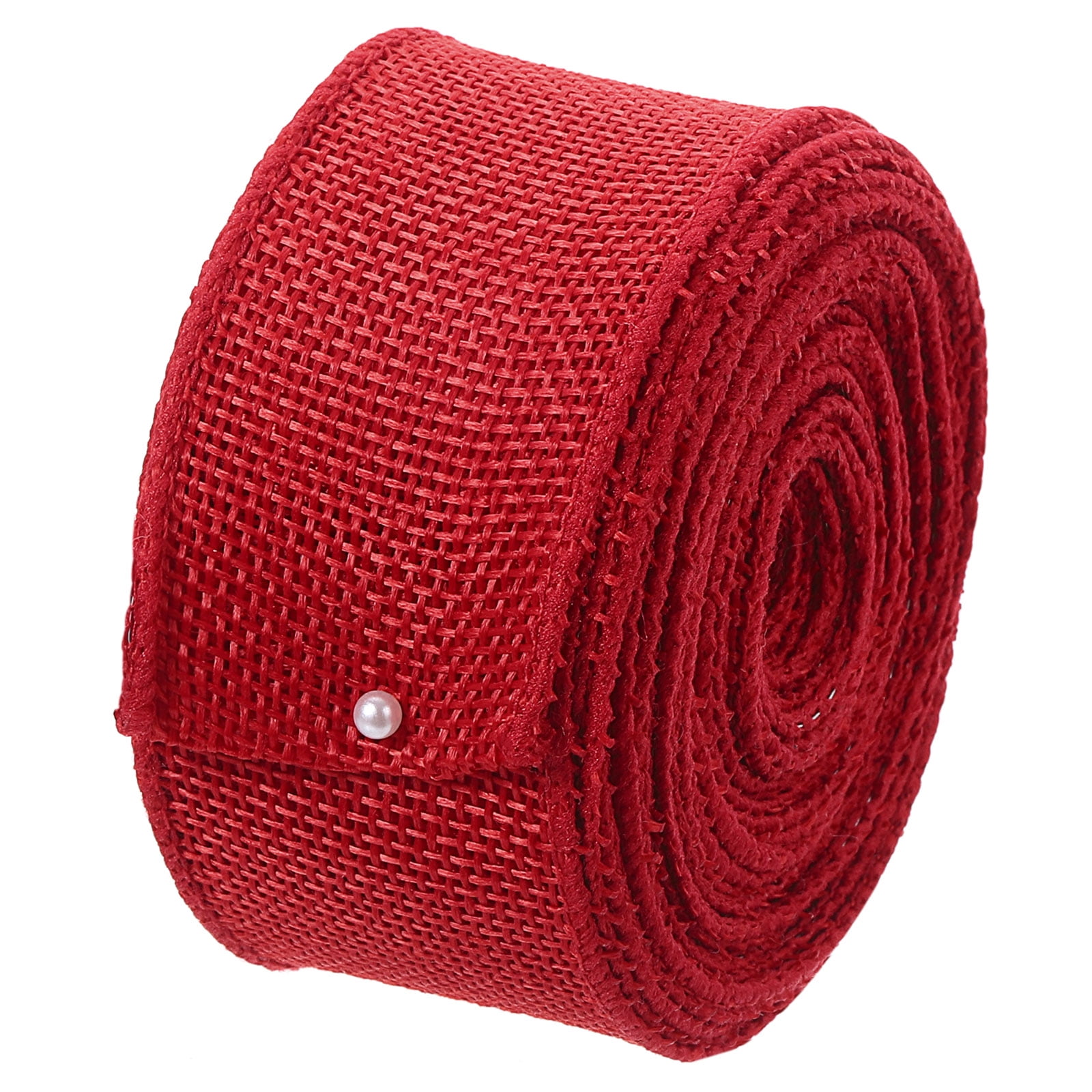 Burlap Wired Ribbon, 1-1/2 Inch x 10 Yards Red Fabric Ribbon Roll, Wire ...