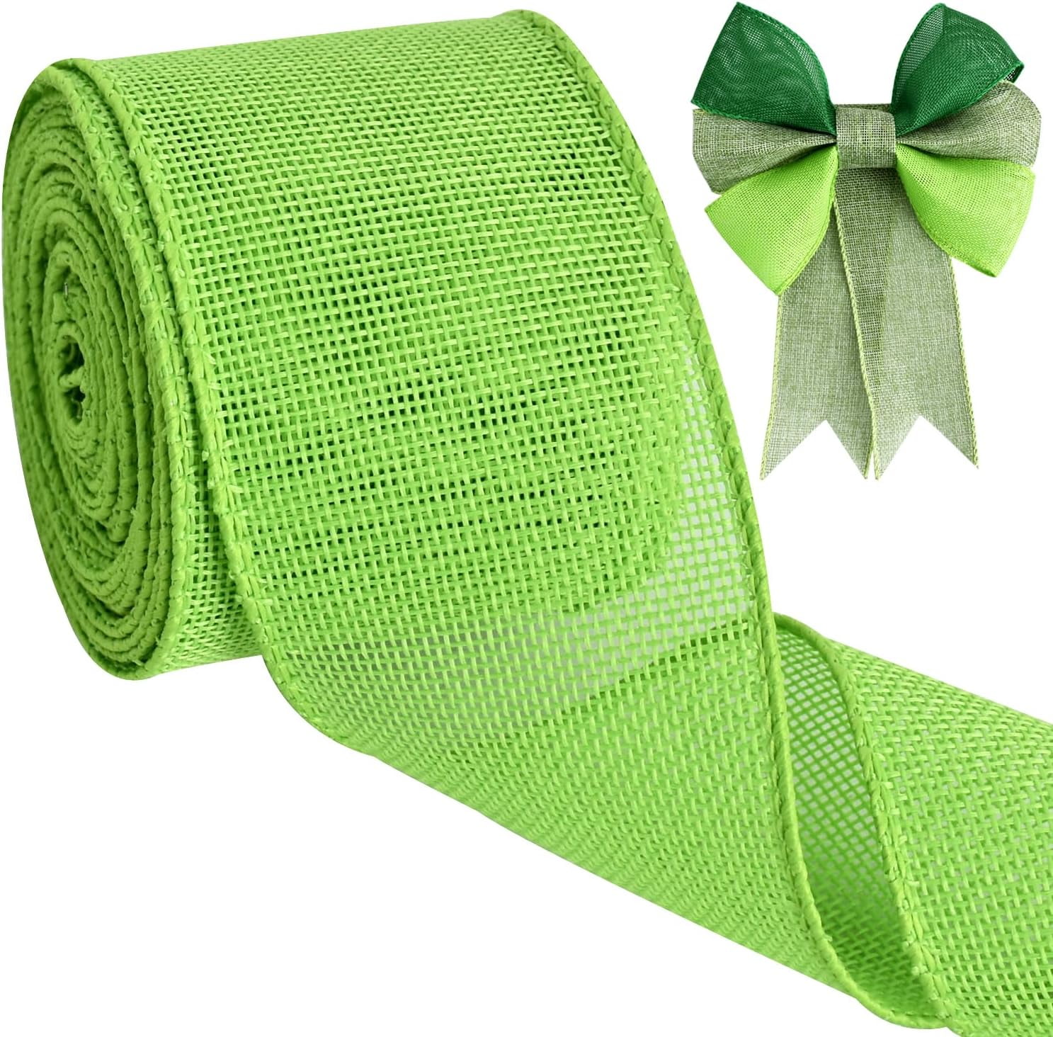 Burlap Wired Ribbon, 2.5 Inch Faux Burlap Ribbons, Light Green Burlap ...