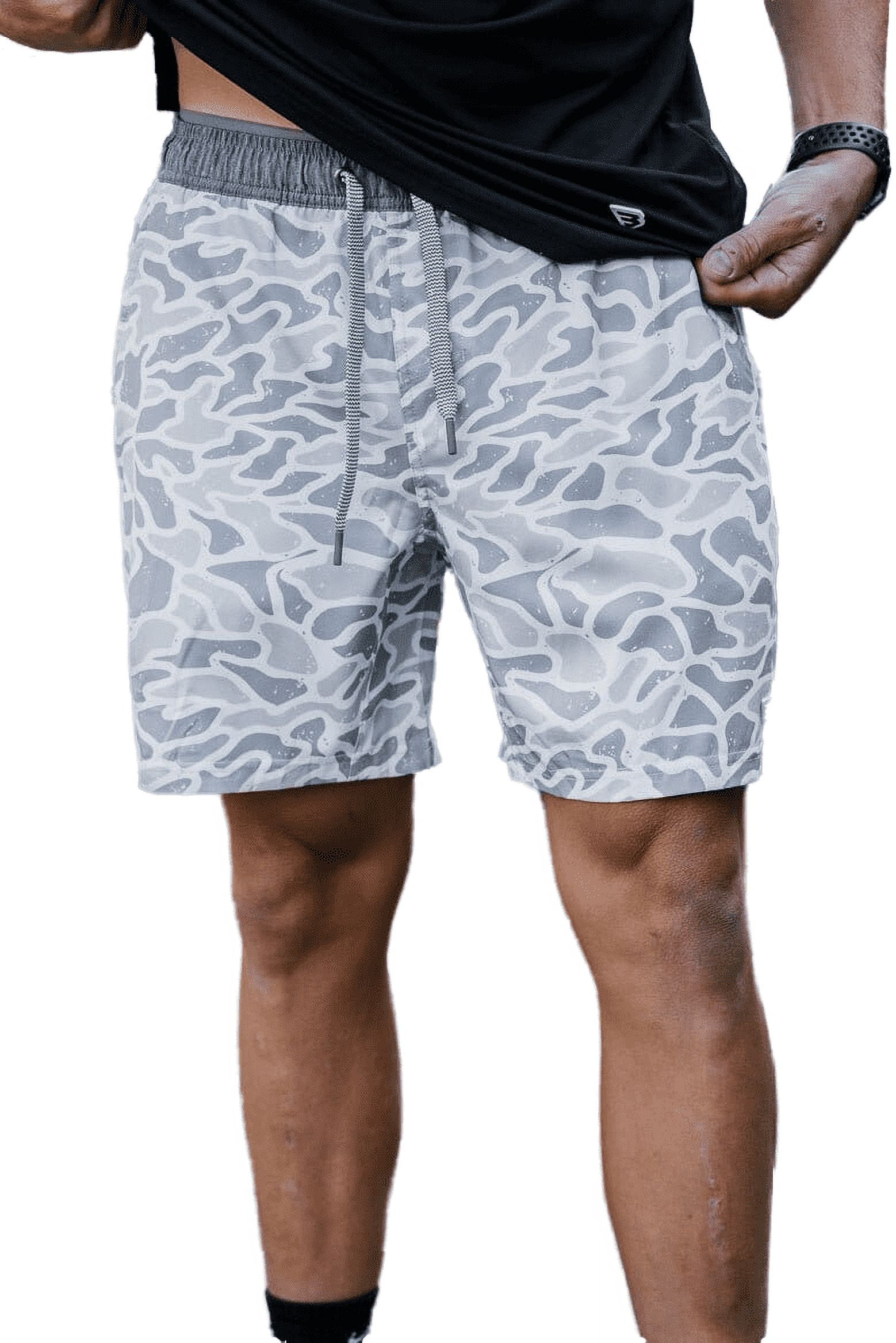 Burlebo Men's Athletic Workout Shorts (White Camo - Grey, Large ...