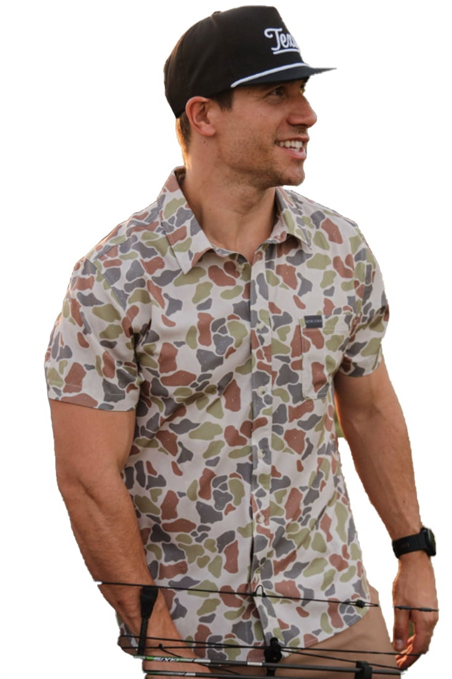Burlebo Men's Performance Short Sleeve Button Up Shirt (Driftwood Camo ...