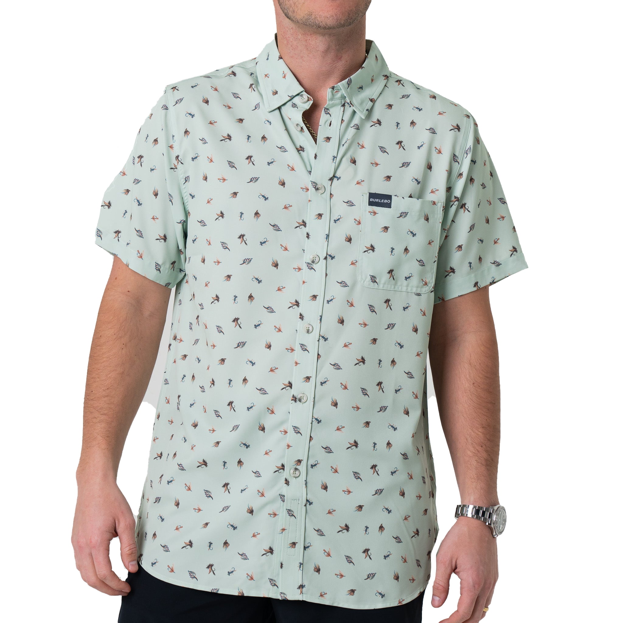 Burlebo Men's Performance Short Sleeve Button Up Shirt (Tying Flies ...