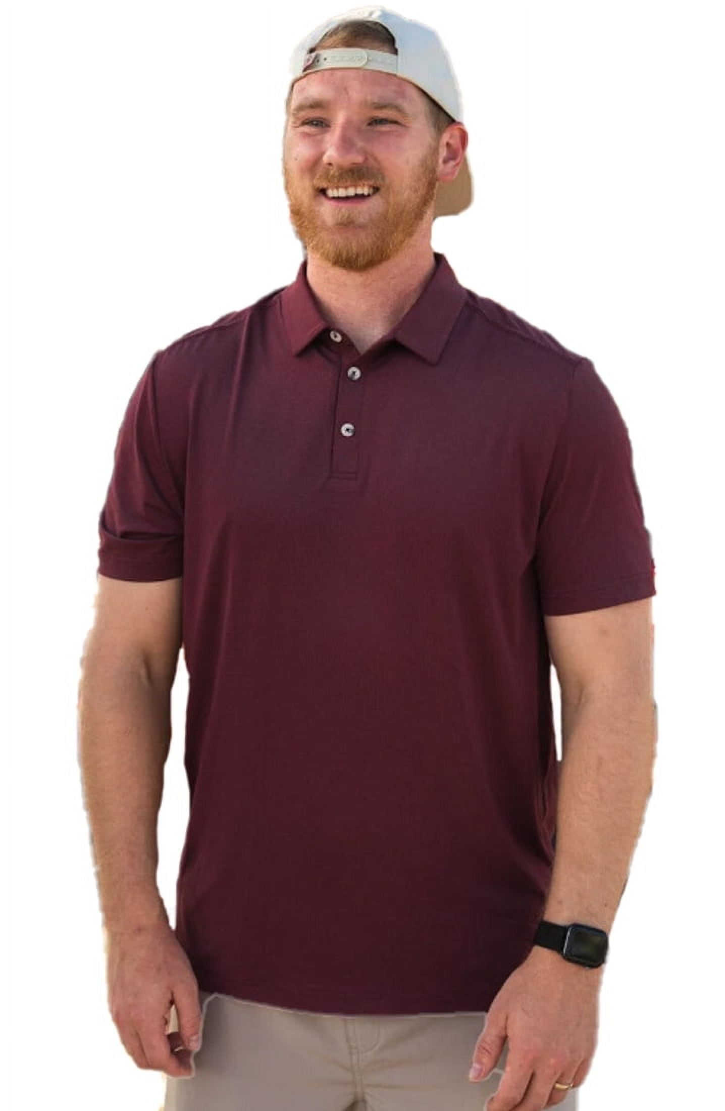 Burlebo Men's Performance Short Sleeve Polo Golf Shirt (Heather Maroon ...
