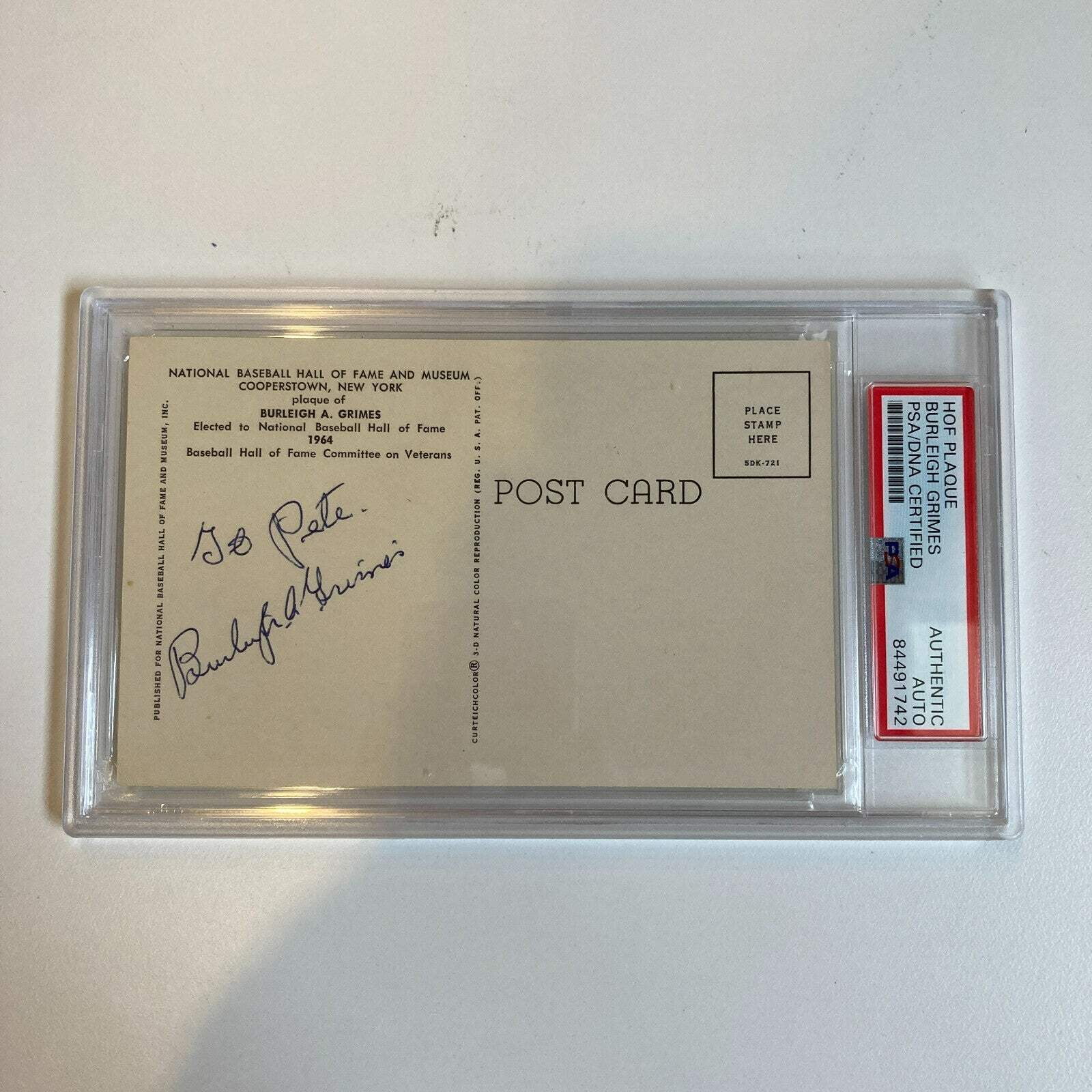 Burleigh Grimes Signed Autographed Hall Of Fame Plaque Postcard Photo ...