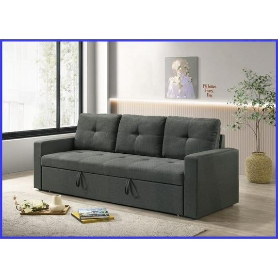 Burleigh Modern Dark Gray Fabric Sleeper Sofa – 83.5”W Tufted Cushions ...