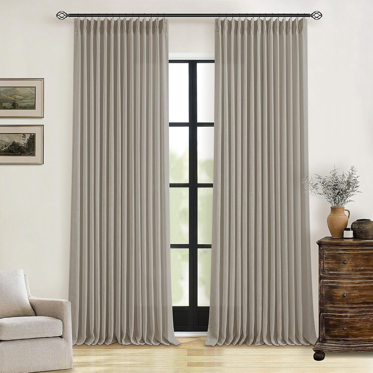 Burlywood Birch Linen Pinch Pleated Curtains 120 Inches Long for Living ...