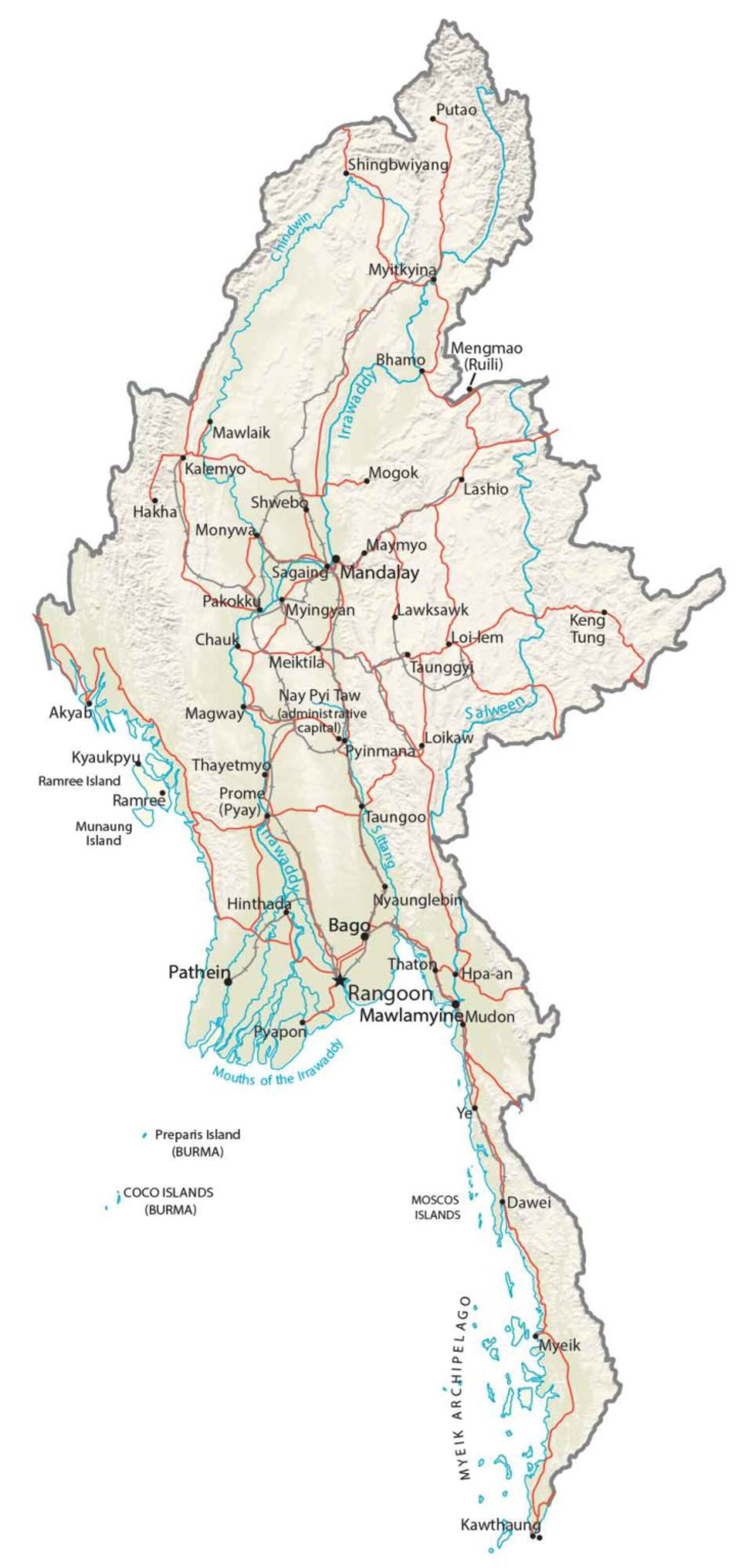 Burma Myanmar Physical Map GLOSSY POSTER PICTURE PHOTO PRINT BANNER ...