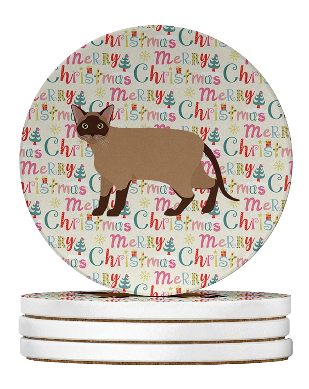 Burmese Cat Christmas Large Sandstone Coasters Pack of 4 4 in x 4 in ...