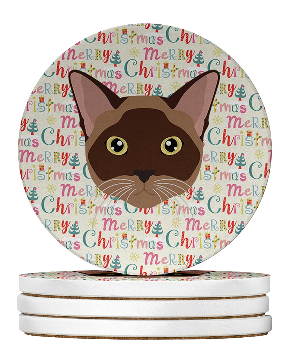 Burmese Cat Christmas Large Sandstone Coasters Pack of 4 4 in x 4 in ...
