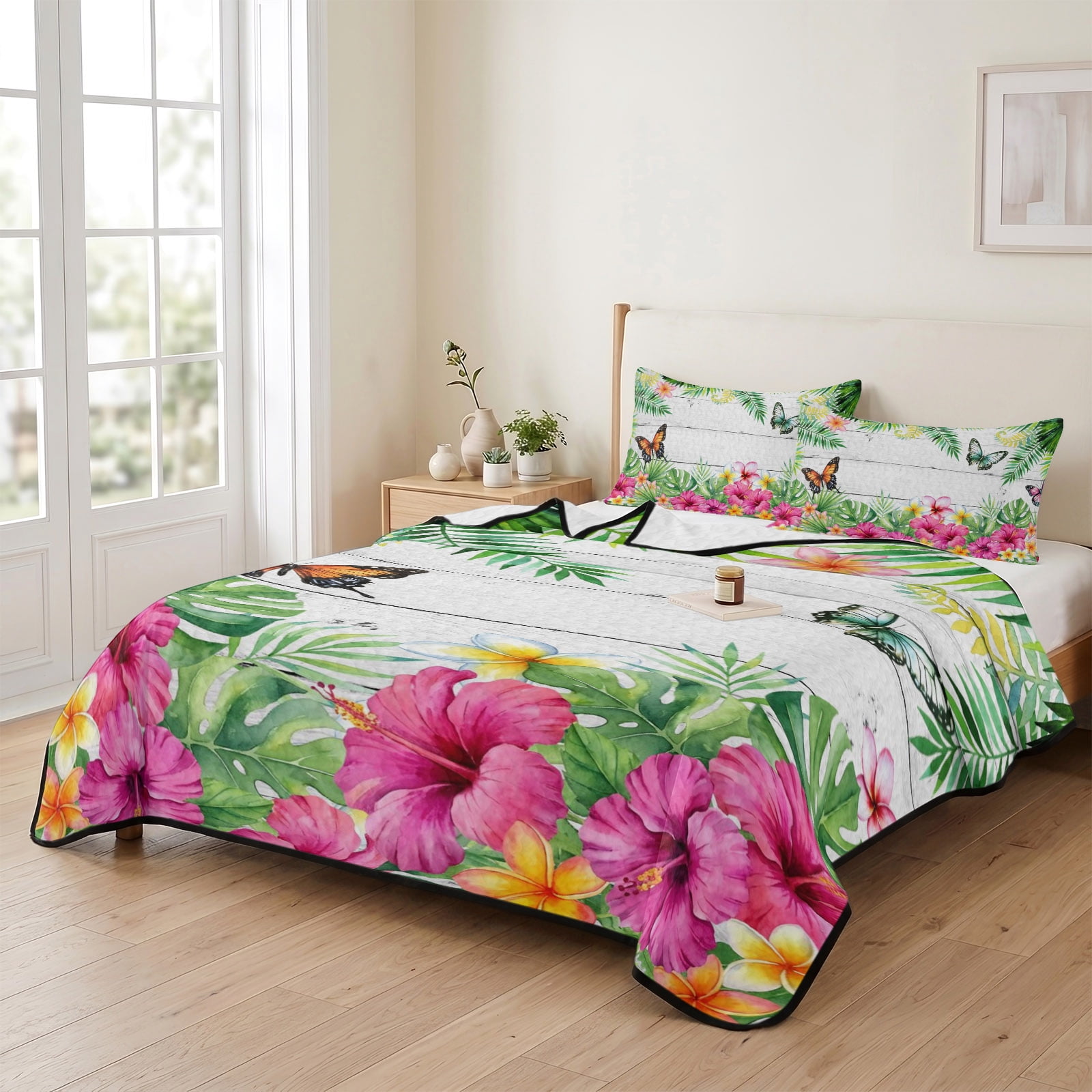 Burmese Gardenia Flower Butterflies 3 Pieces Quilt Set,1 Quilt with 2 ...