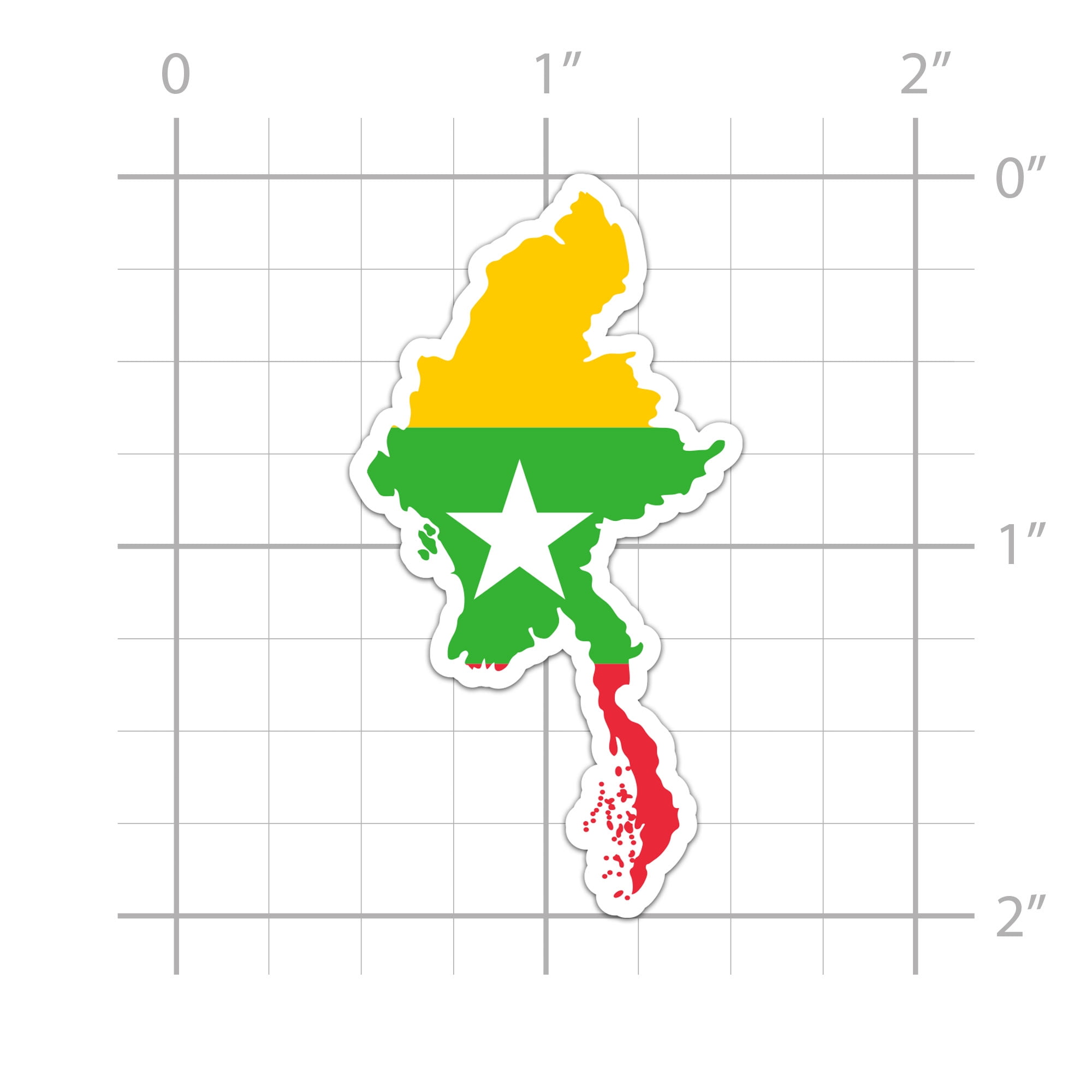 Burmese Shaped Myanmar Flag Sticker for water bottle phone tumbler hard ...