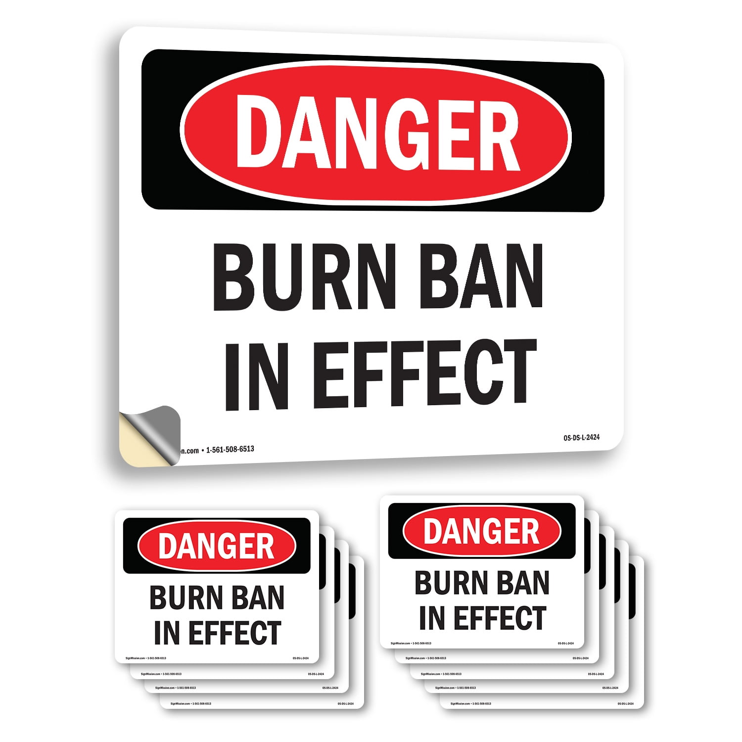Burn Ban In Effect OSHA Danger Vinyl Decal Label 18 Inch x 12 Inch - 10 ...