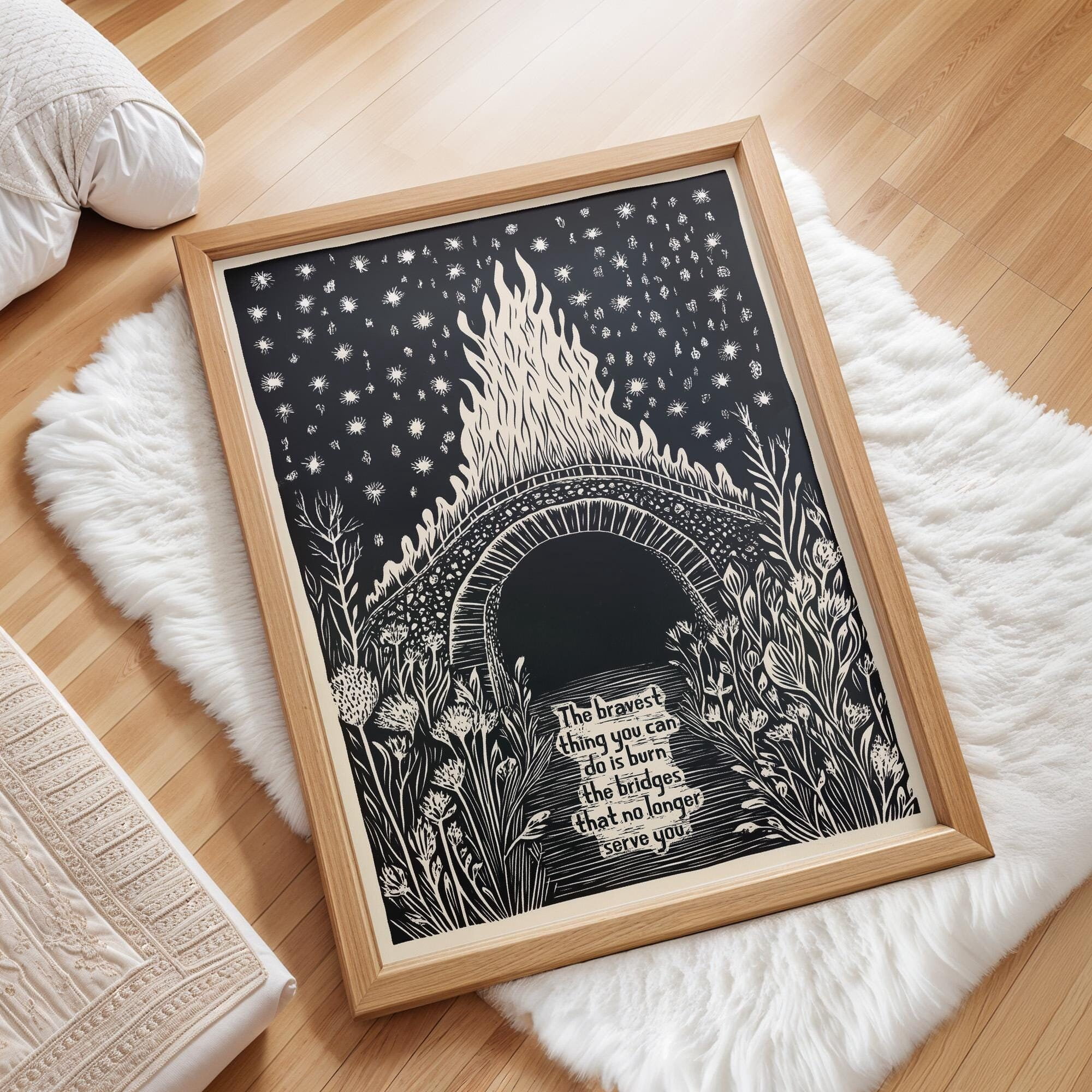 Burn Bridges Art Print, Inspirational Wall Art, Feminist Motivational ...