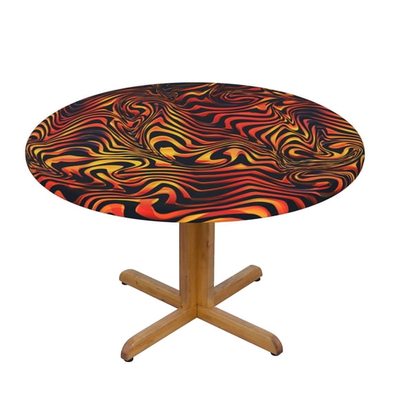 Burn Curved Line Fire Fitted Round Tablecloth 110cm with Elastic Edge ...