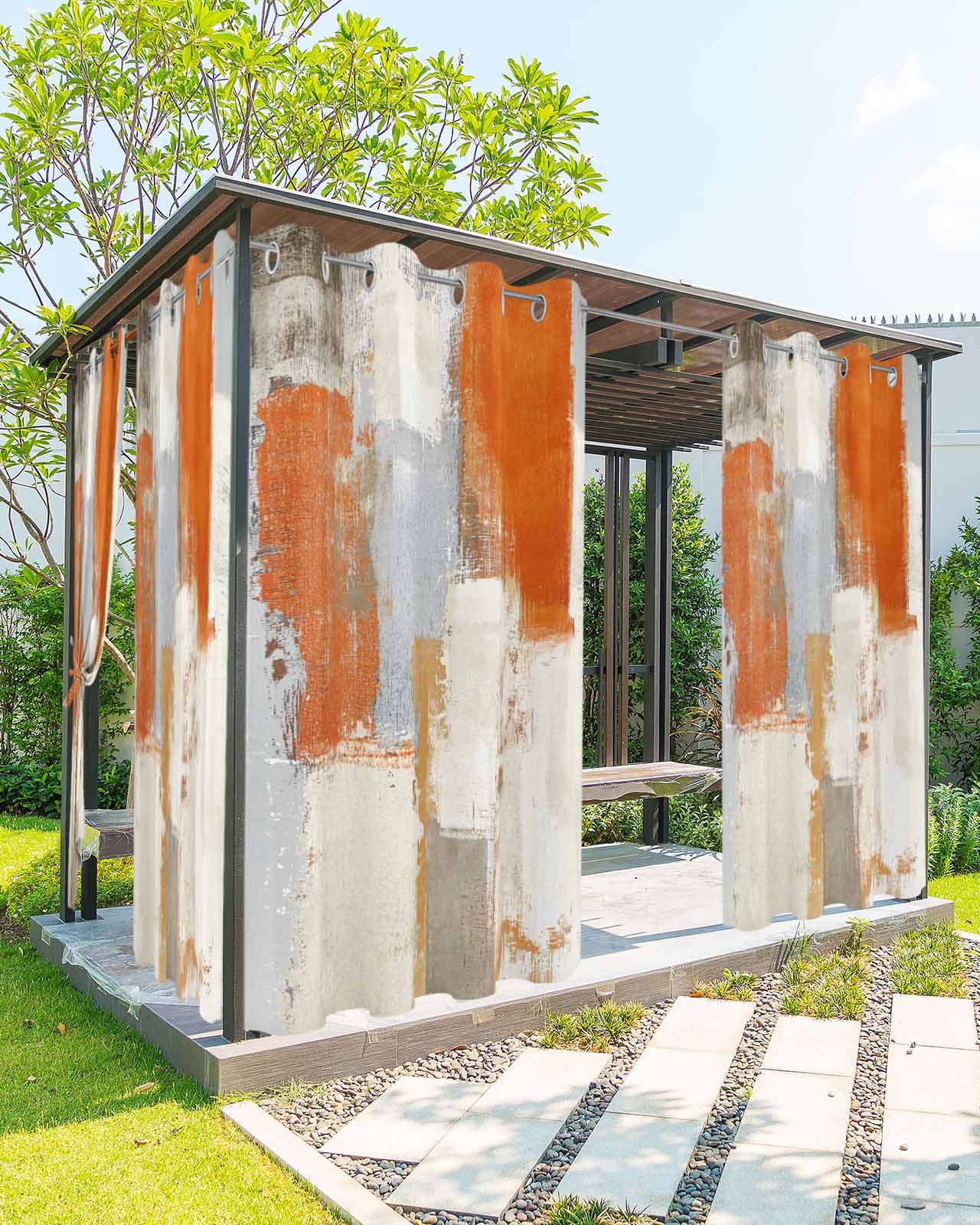 Burn Orange Abstract Outdoor Curtains for Patio Waterproof,Modern ...