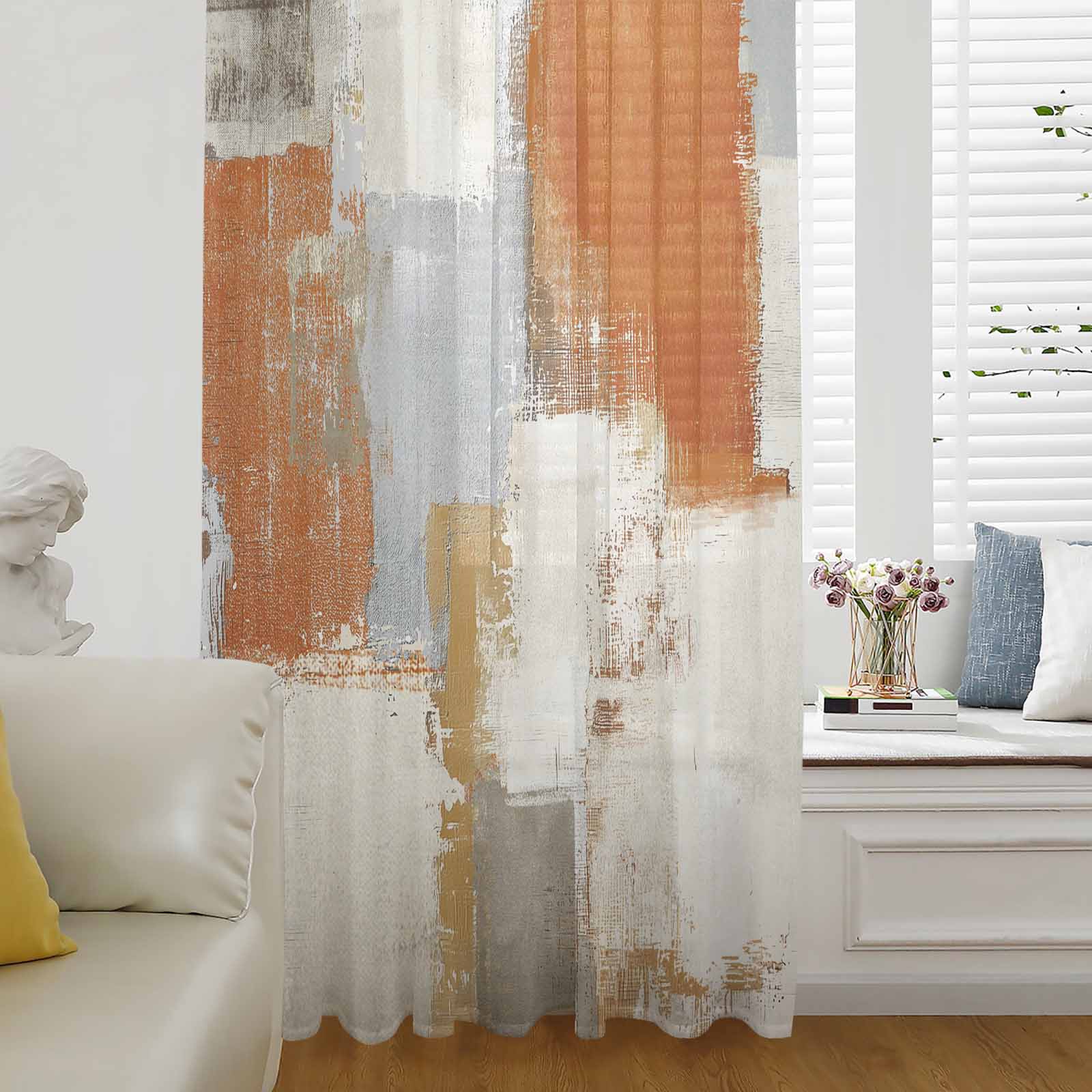 Burn Orange Abstract Window Curtain 96 Inches Long,Modern Graffiti ...