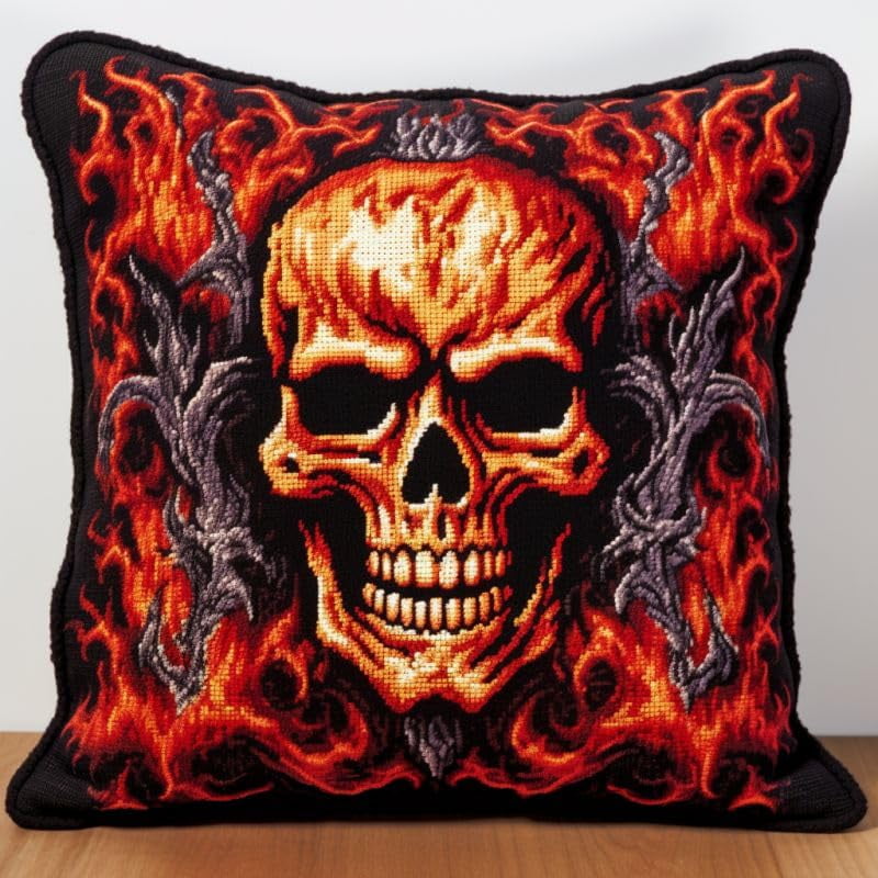 Burn Skull Latch Hook Kits Pillow DIY Rug Crochet Hook Cushion Making ...