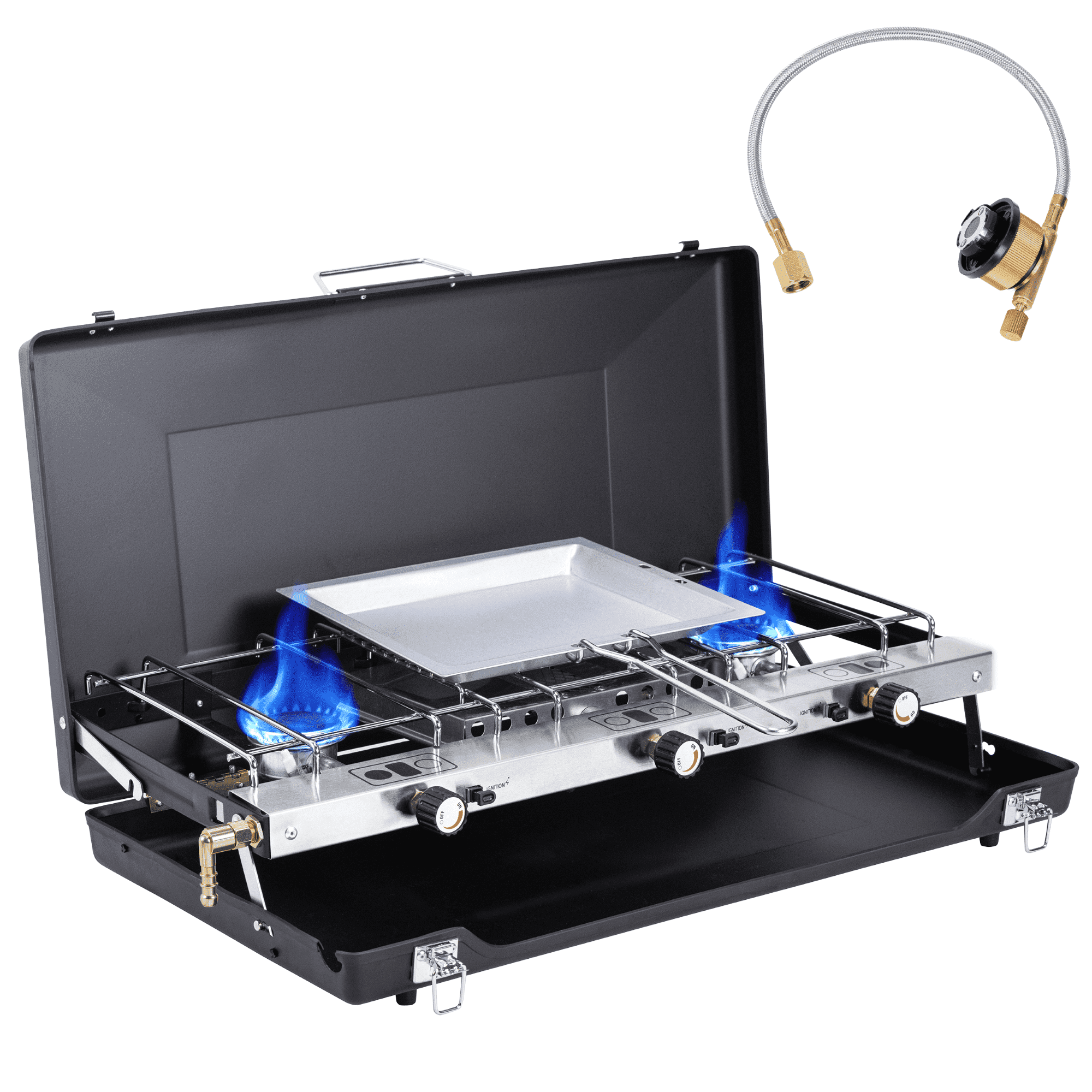 SaveJoy Portable Gas Grill, 3 Burner BBQ Propane Grill, Camping Stove ...