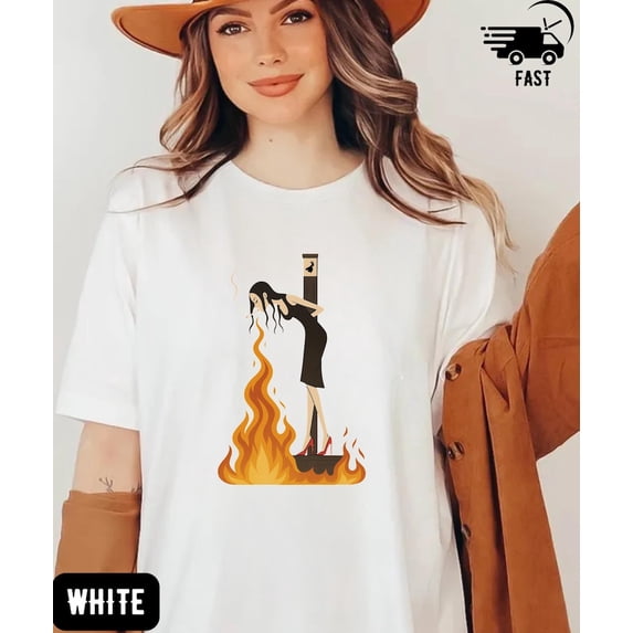 Burnin Up Flames Bold Fire Illustration Graphic T-Shirt Empowered Woman ...