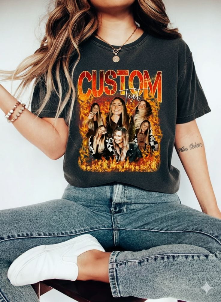 Burnin Up Flames Custom Fire Graphic T-Shirt Vintage Flame Photo ...