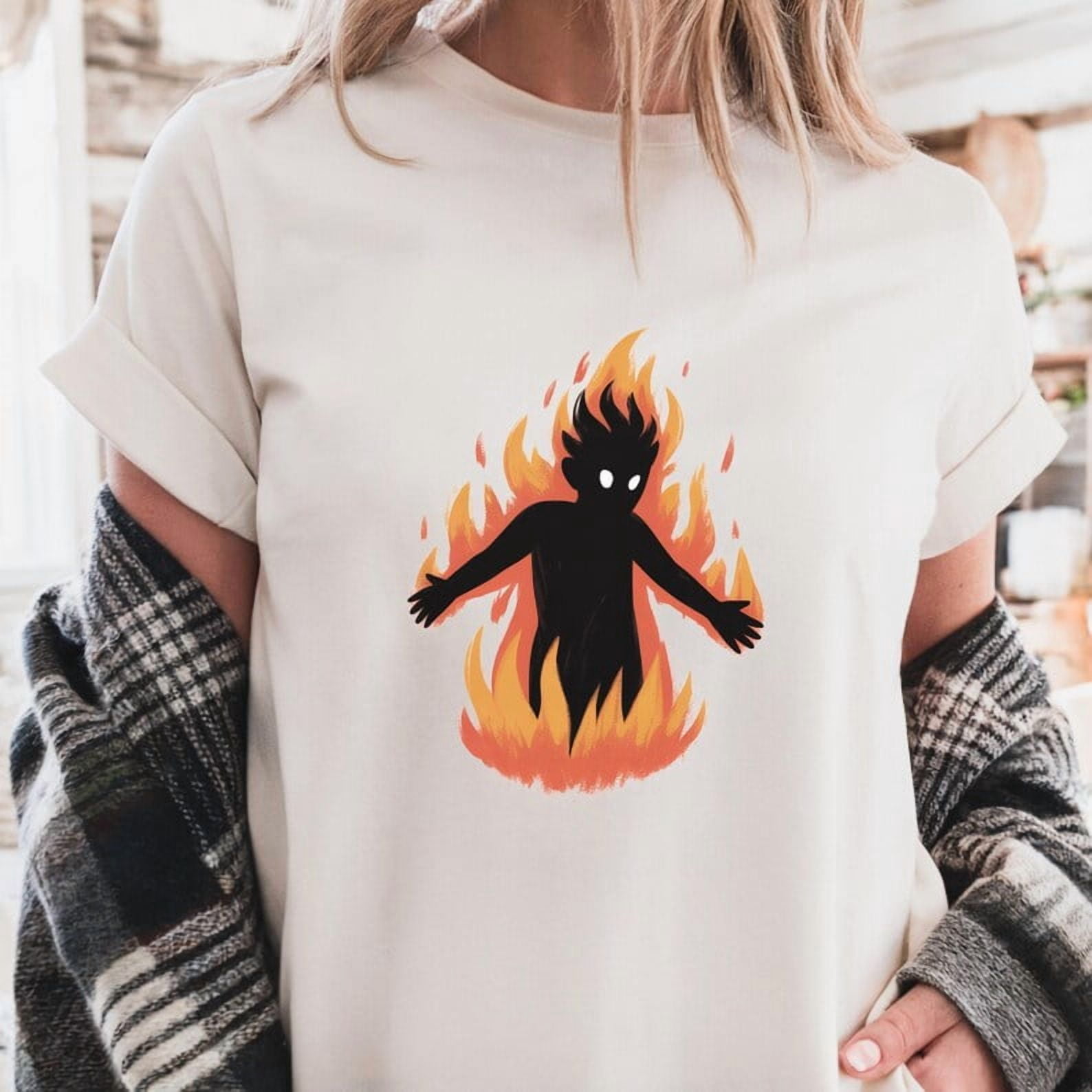 Burnin Up Flames Graphic T-Shirt Fire Shadow Silhouette Design Dark ...