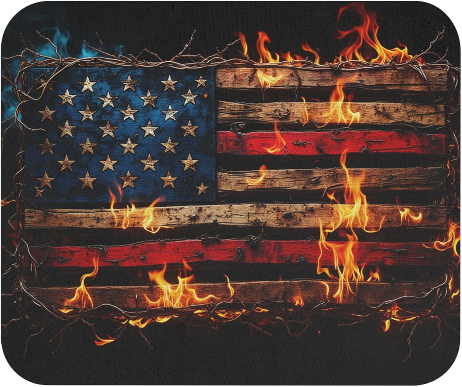 Burning American Flag Mouse Pad 9 x 8 Inch, Patriotic USA Desk Mat ...