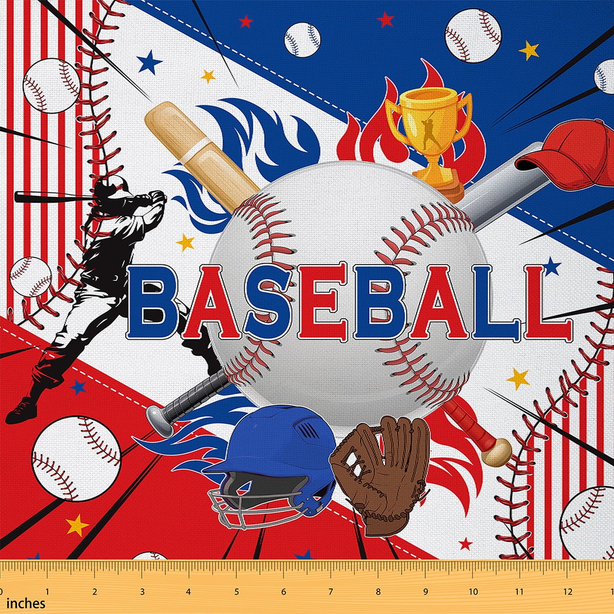 Burning Baseball Fabric By The Yard,Hippie Baseball Player Upholstery ...