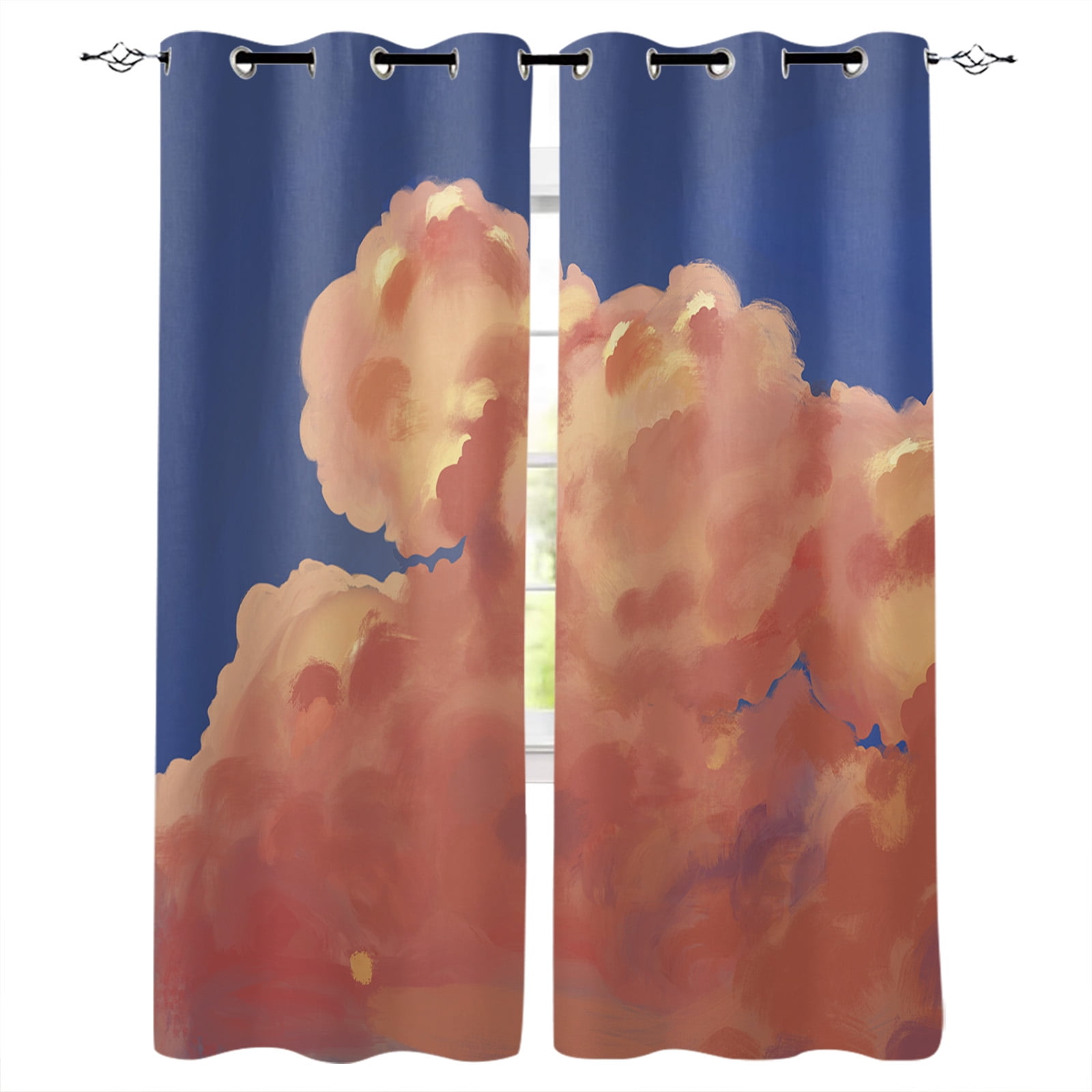 Burning Clouds Night Retro Medieval Print Window Curtains Luxury ...