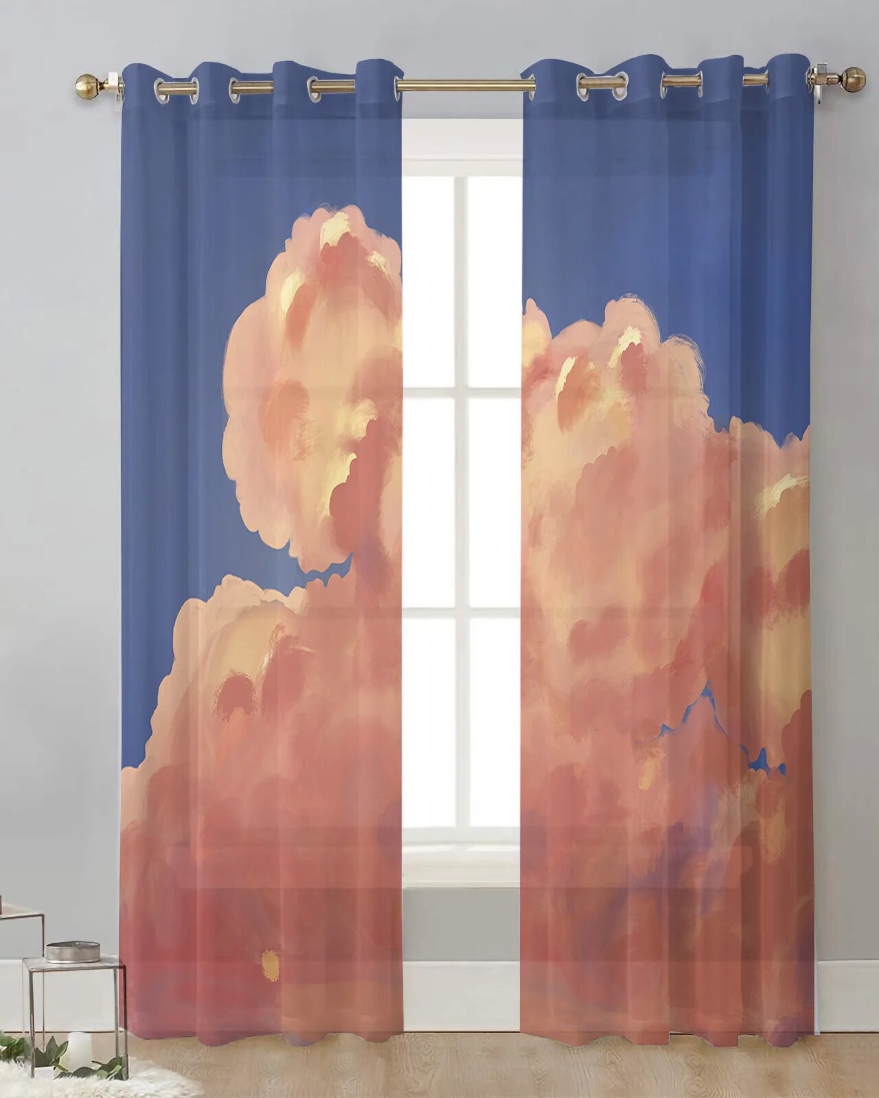 Burning Clouds Night Retro Medieval Tulle Curtain Living Room Printed ...