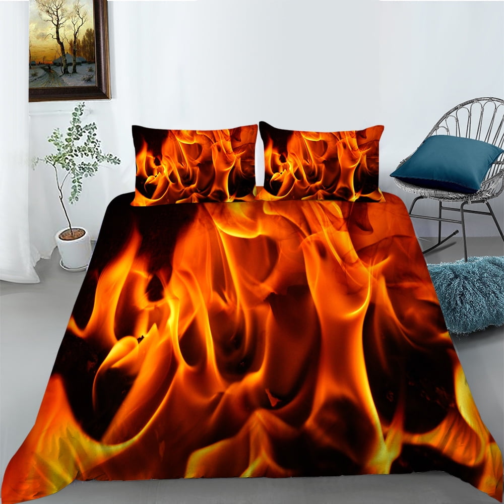Burning Fire Landscape Duvet Cover Set King Fiery Flame Pattern ...