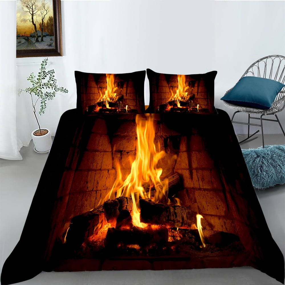 Burning Fire Landscape Duvet Cover Set King Fiery Flame Pattern ...