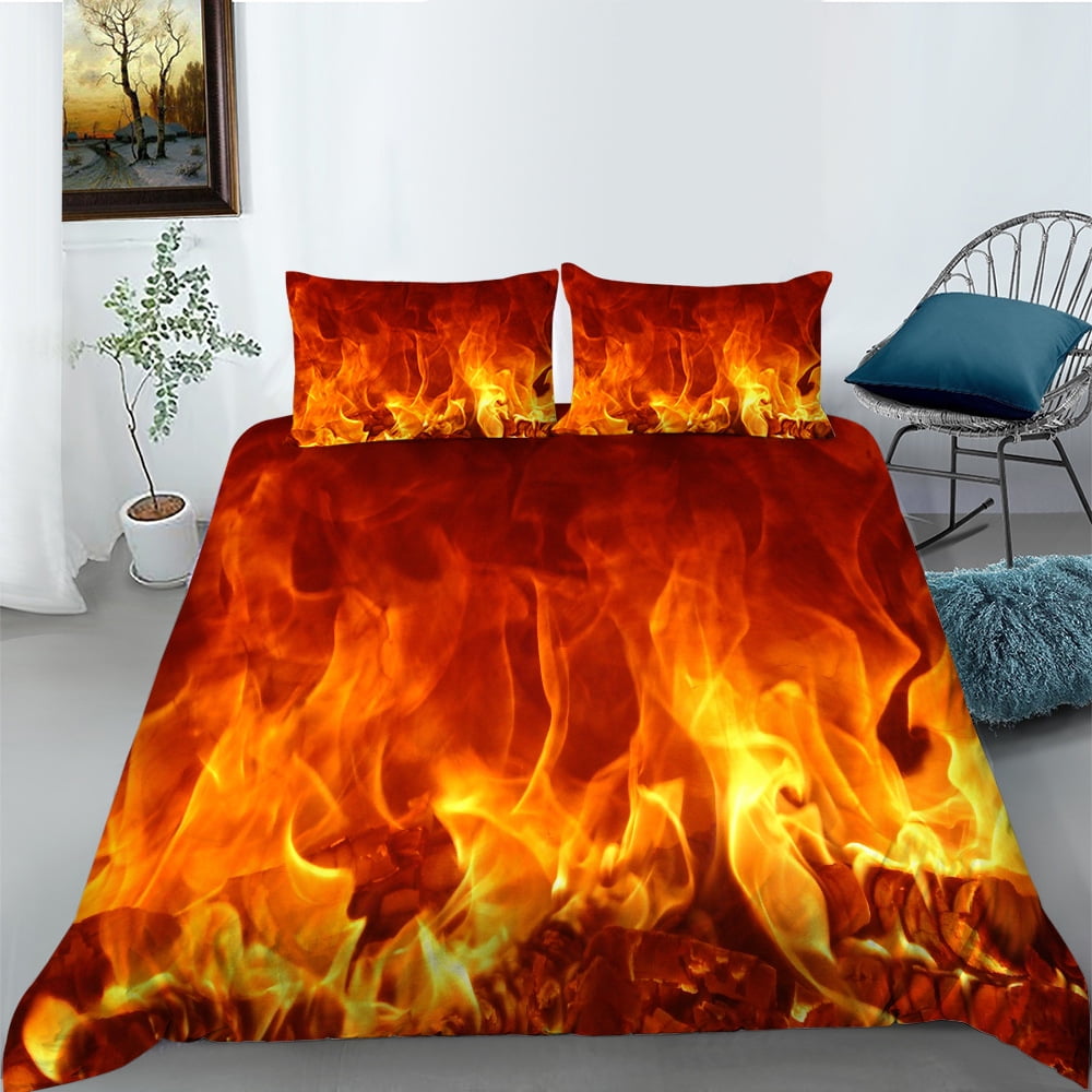 Burning Fire Landscape Duvet Cover Set King Fiery Flame Pattern ...