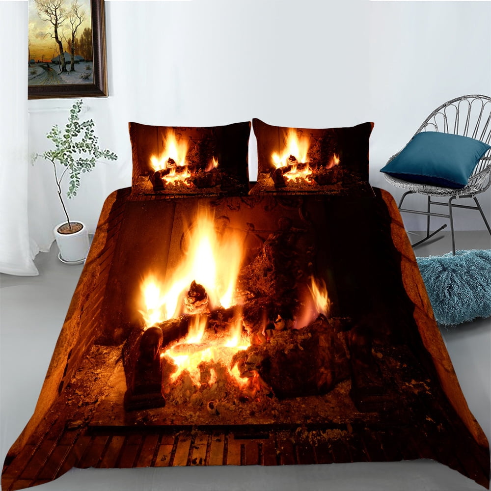 Burning Fire Scenery Duvet Cover Fiery Flame Pattern King Size Quilt ...