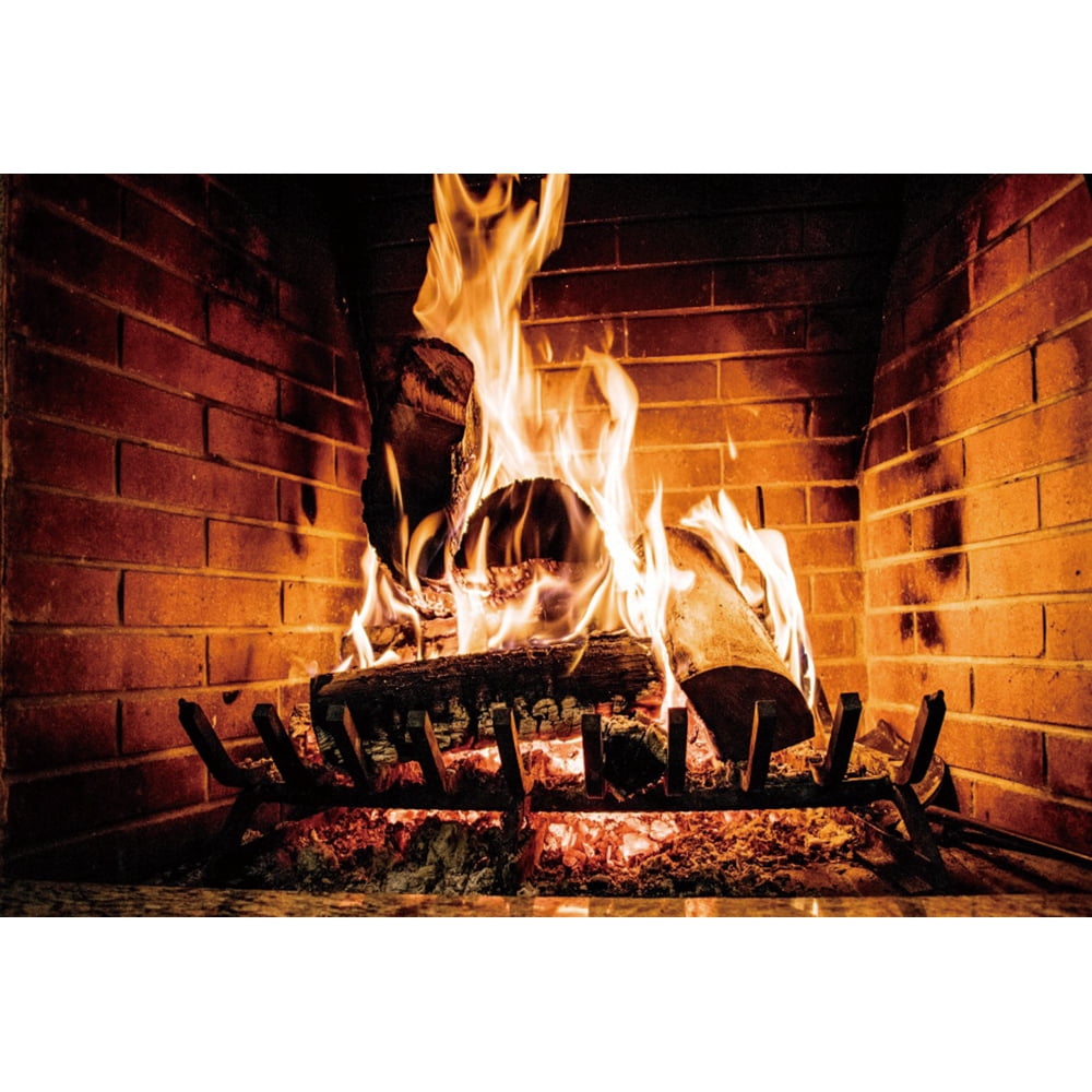Burning Flame Photography Backdrop Winter Christmas Brick Fireplace ...