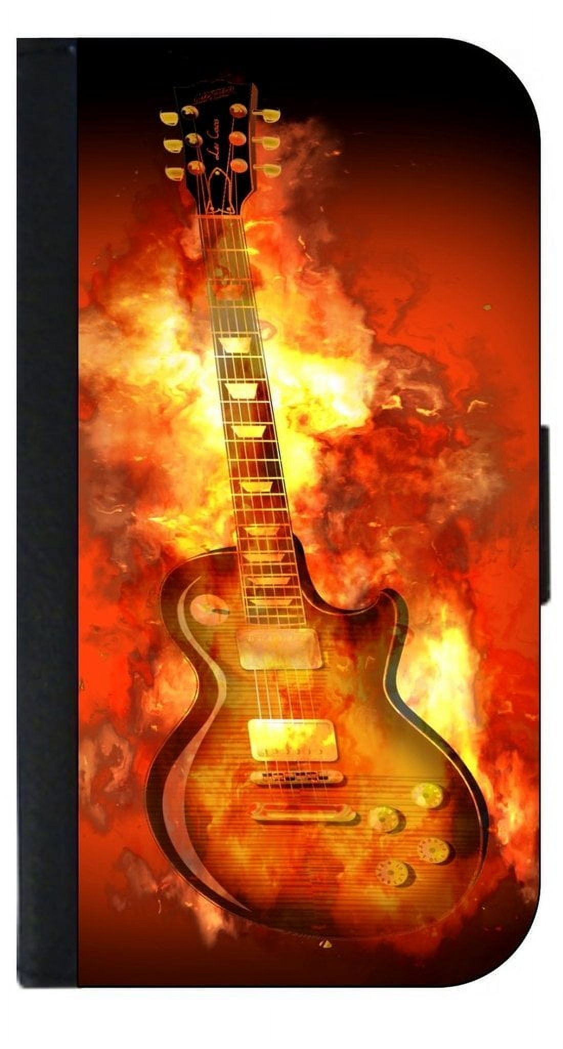Burning Guitar Print Design - Wallet Style Cell Phone Case with 2 Card ...