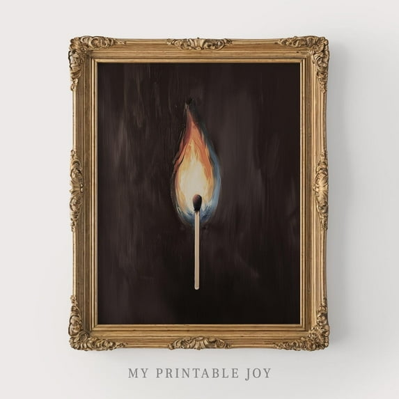 Burning Matchstick Close,Up, Dark Minimalist Poster Wall Art Moody ...