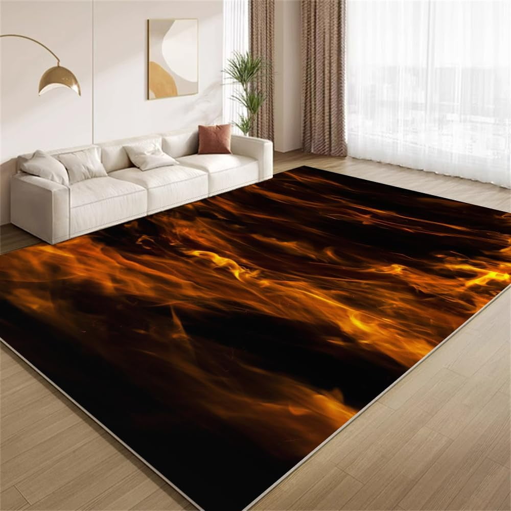 Burning Orange Black Rug 4x5ft Area Rugs Burnt Orange Flame Rugs Non ...