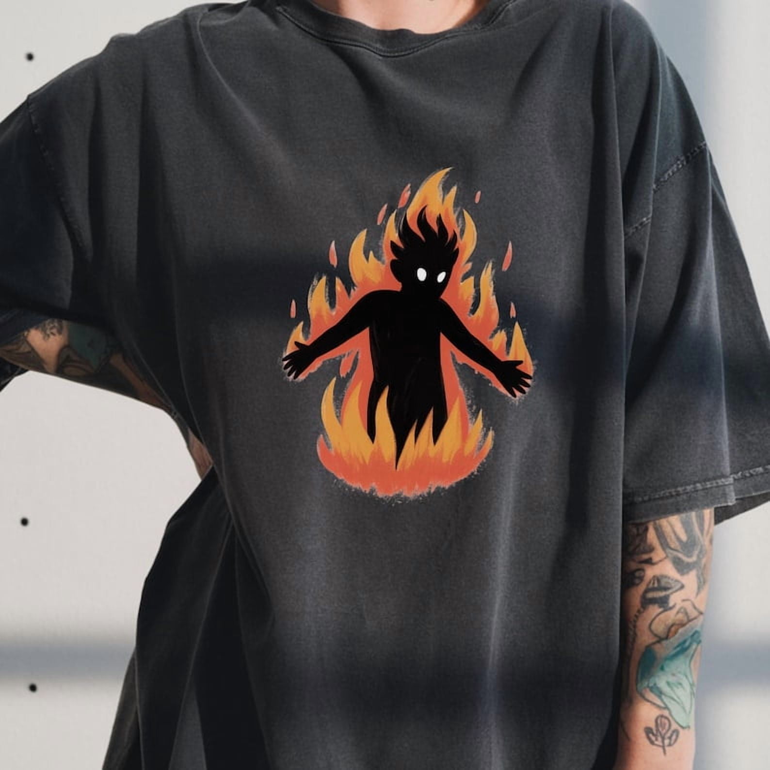 Burning Shadow Graphic T-shirt, Flame Creature Shirt, Dark Aesthetic Tee, Fire Spirit Shirt ...