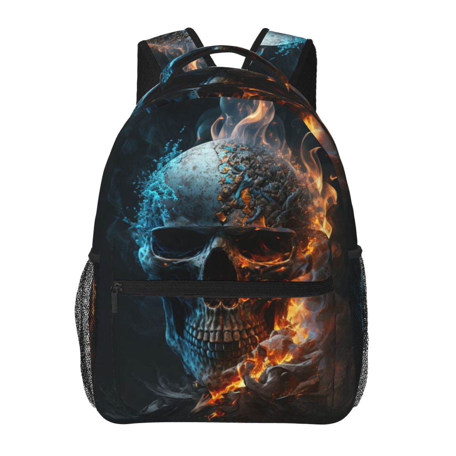 Burning Skull Head Death Fire Flaming Backpack Casual College Bag ...