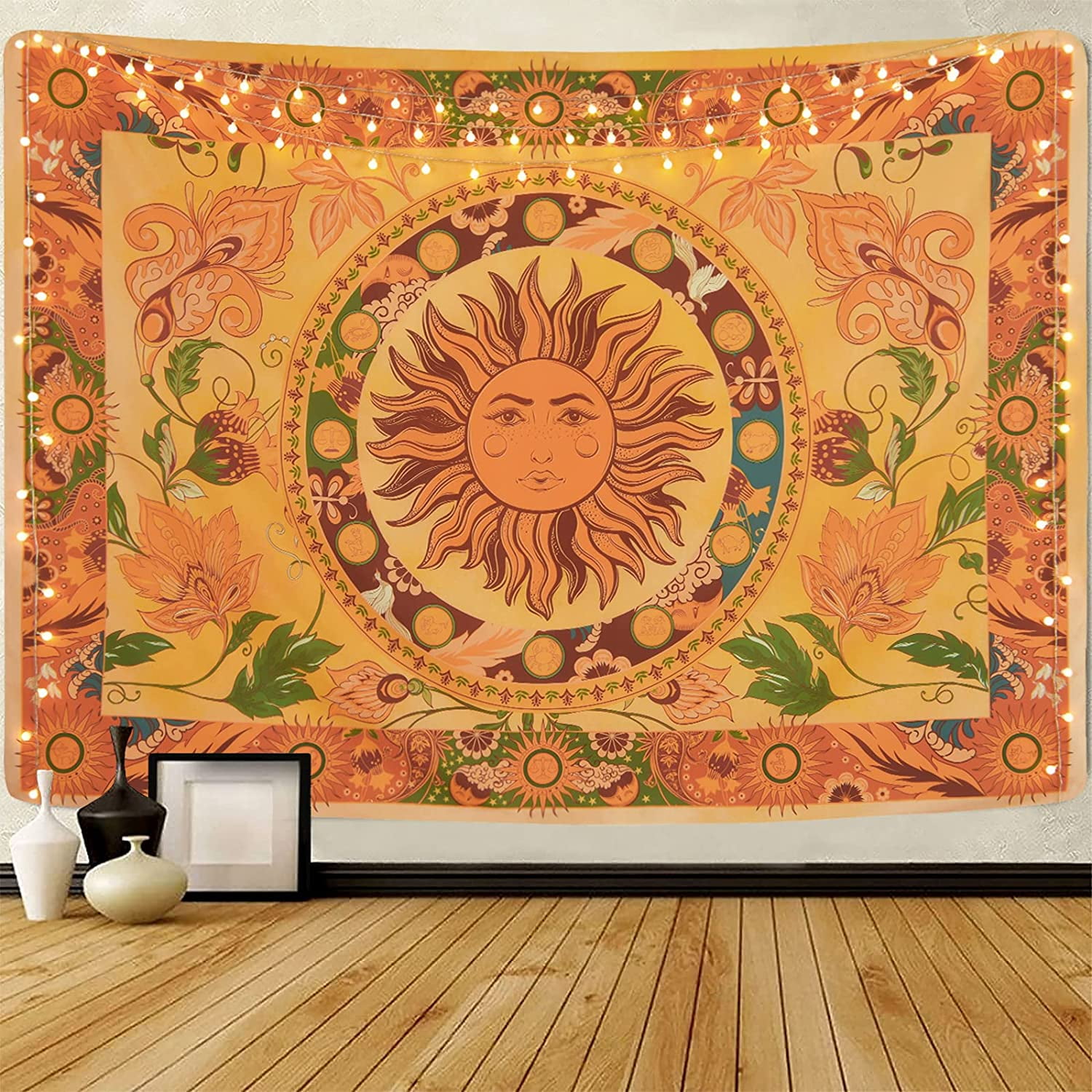 Burning Sun Vintage Floral Flower Vine Tapestry Wall Hanging 51.2 x 59. ...