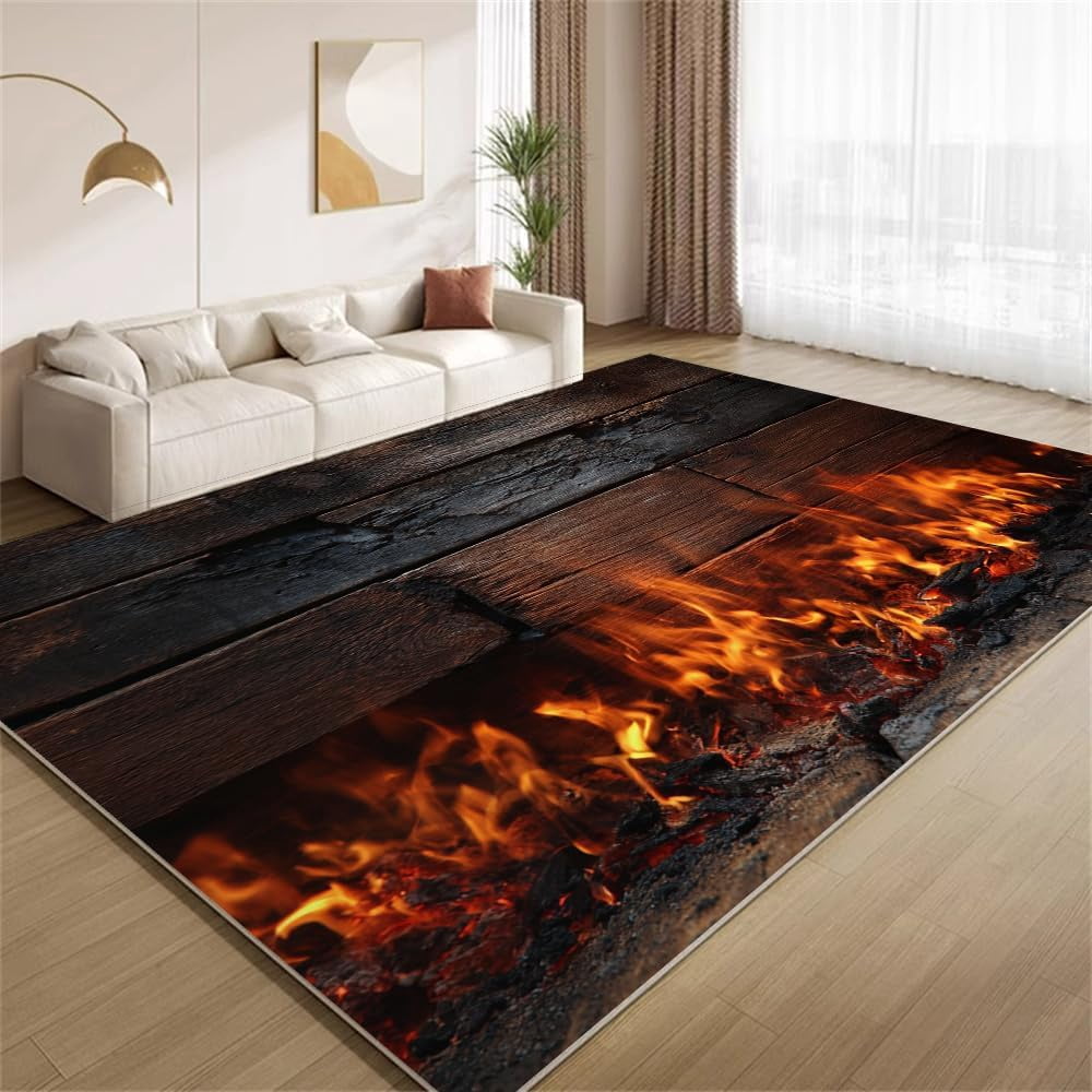 Burning Wooden Area Rugs Modern Burnt Orange Rugs Ultra Soft Washable ...
