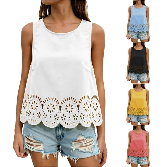 Burnout Lace Hollow Out Sleeveless Blouse Summer Fashion Casual Top l ...