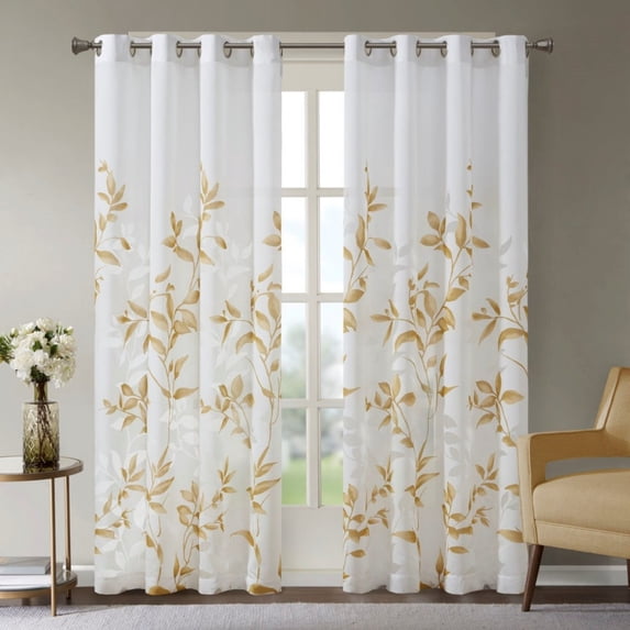 Burnout Printed Curtain Panel Only 1 Pc Panel Ivory Gold Polyester ...