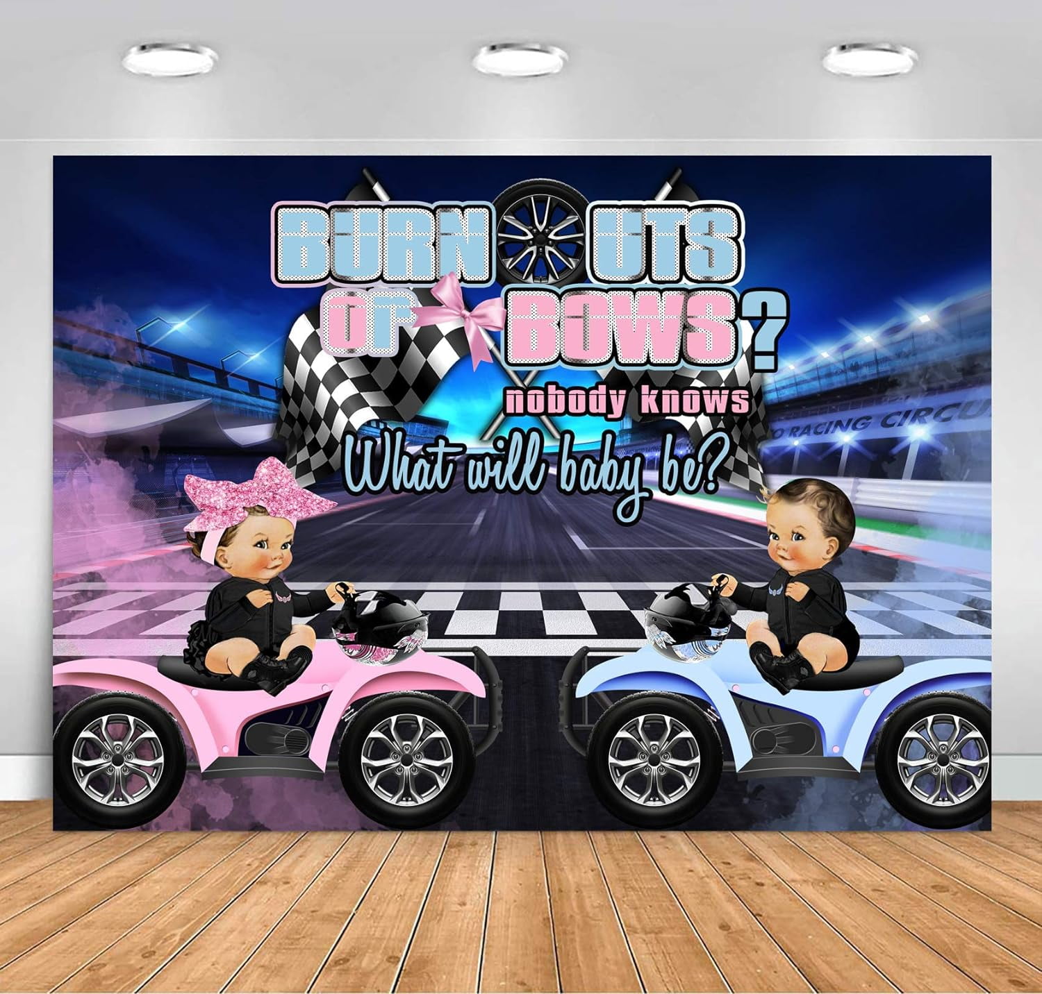 Burnouts or Bows Gender Reveal Backdrop Boy or Girl Pink or Blue Race ...